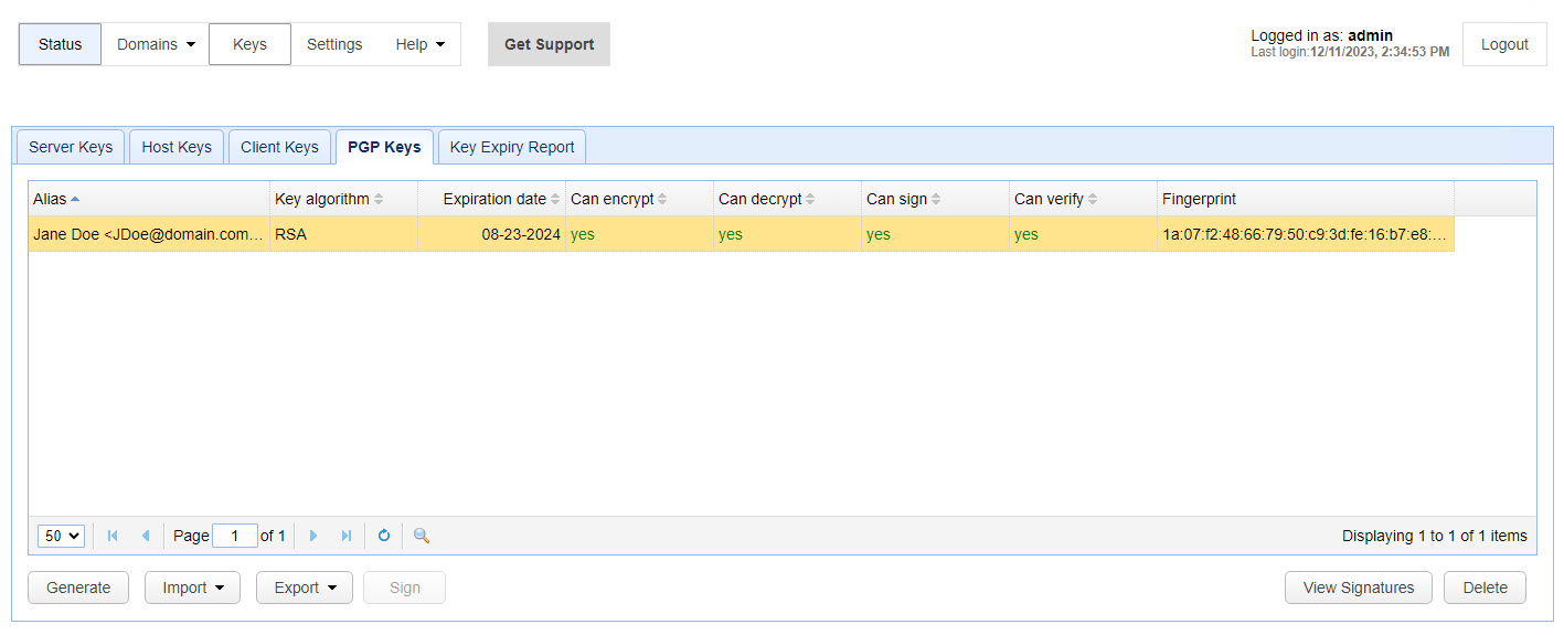 Generating a key pair