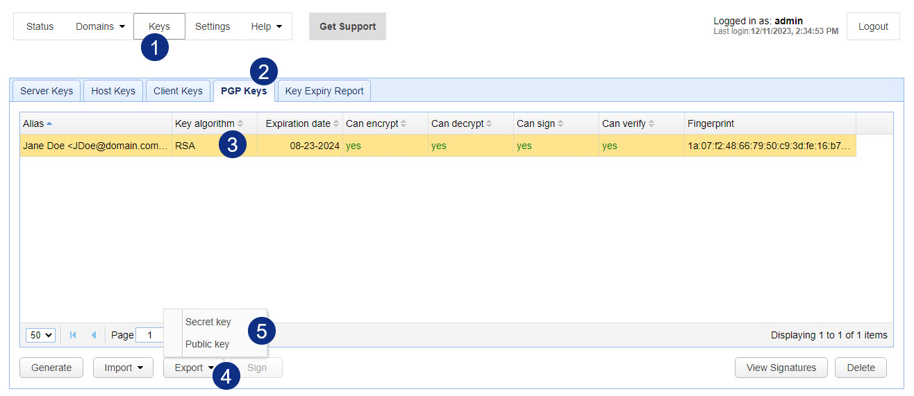 Exporting public and private keys