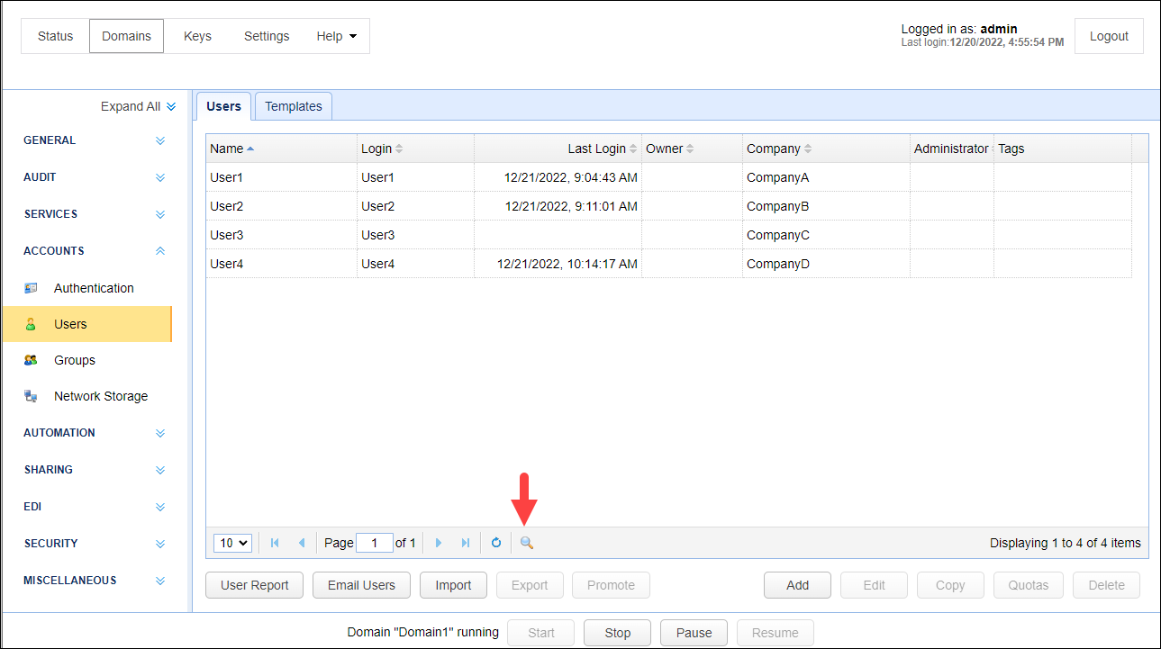 Searching in the Users module