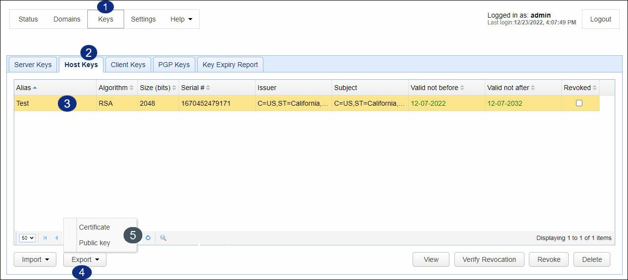 Exporting a host key