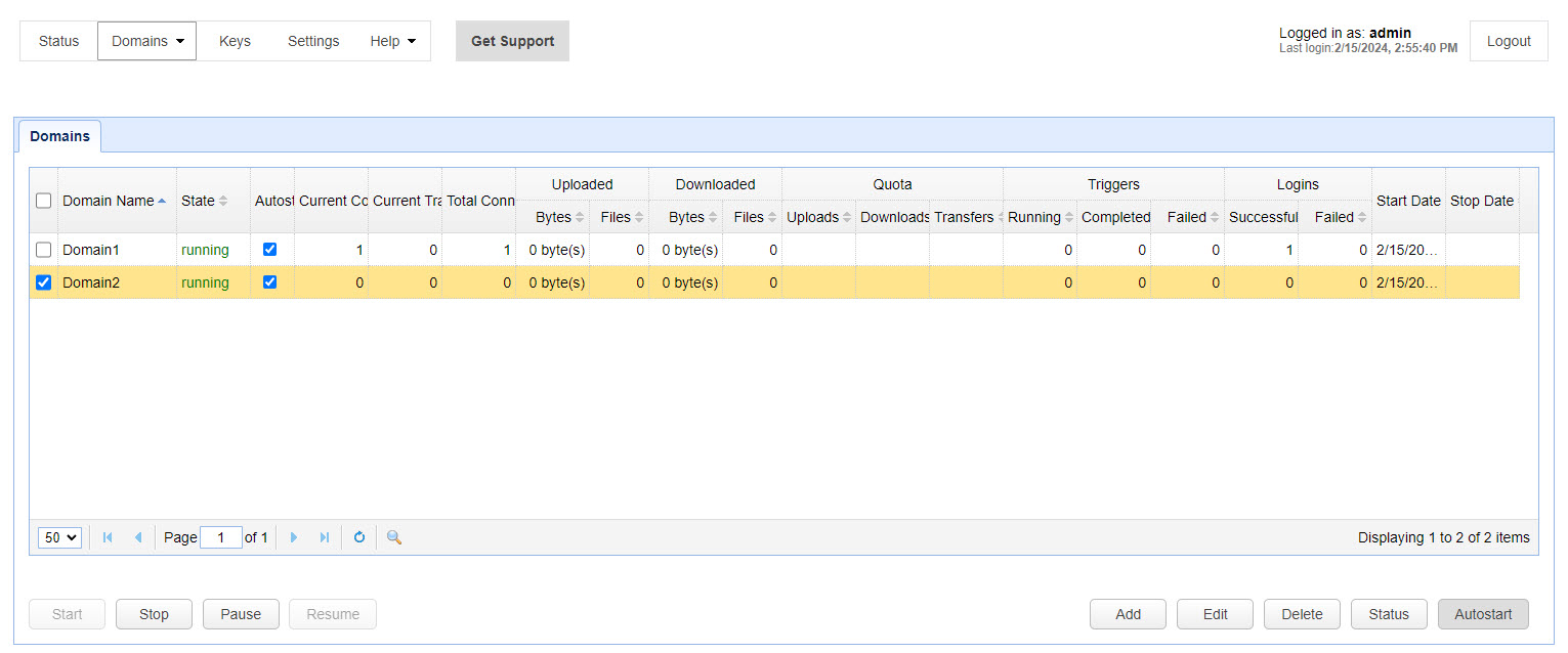 Viewing domain status