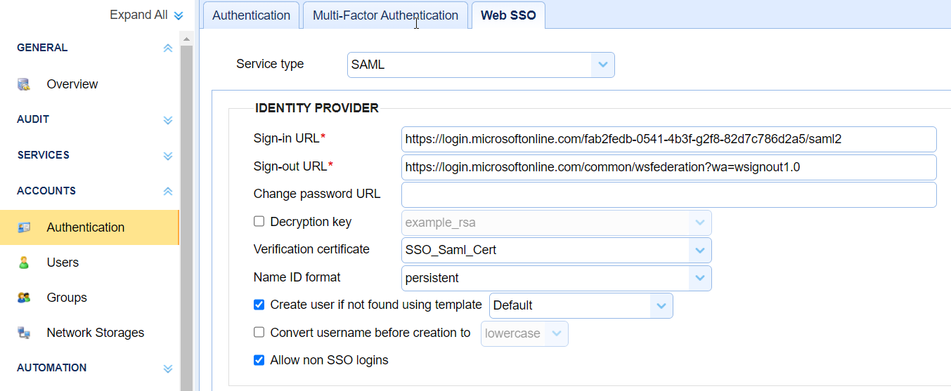 Entra ID Example using SAML